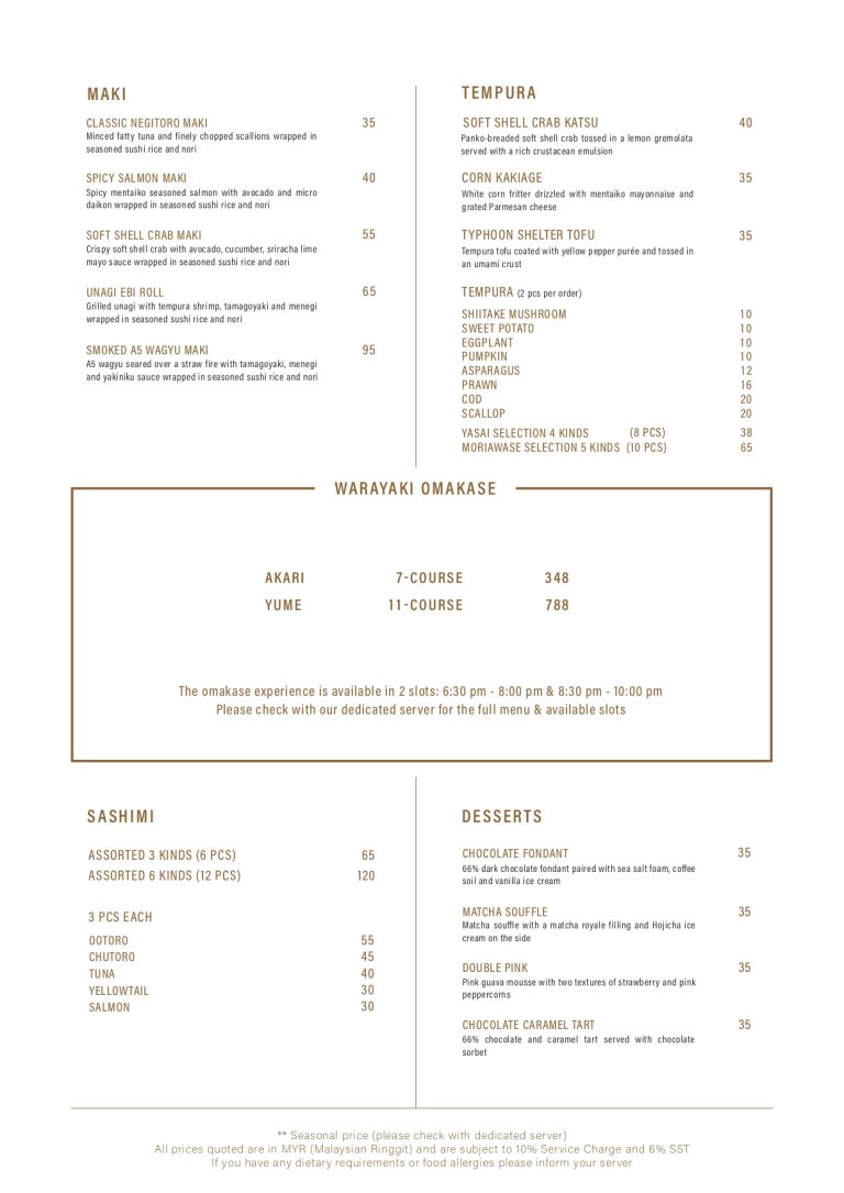 Japanese Restaurant Menu | Kikyo
