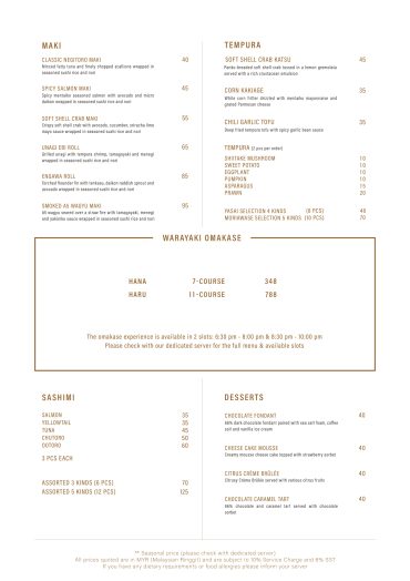 Omakase Restaurant Menu | Kikyo KL Japanese Restaurant